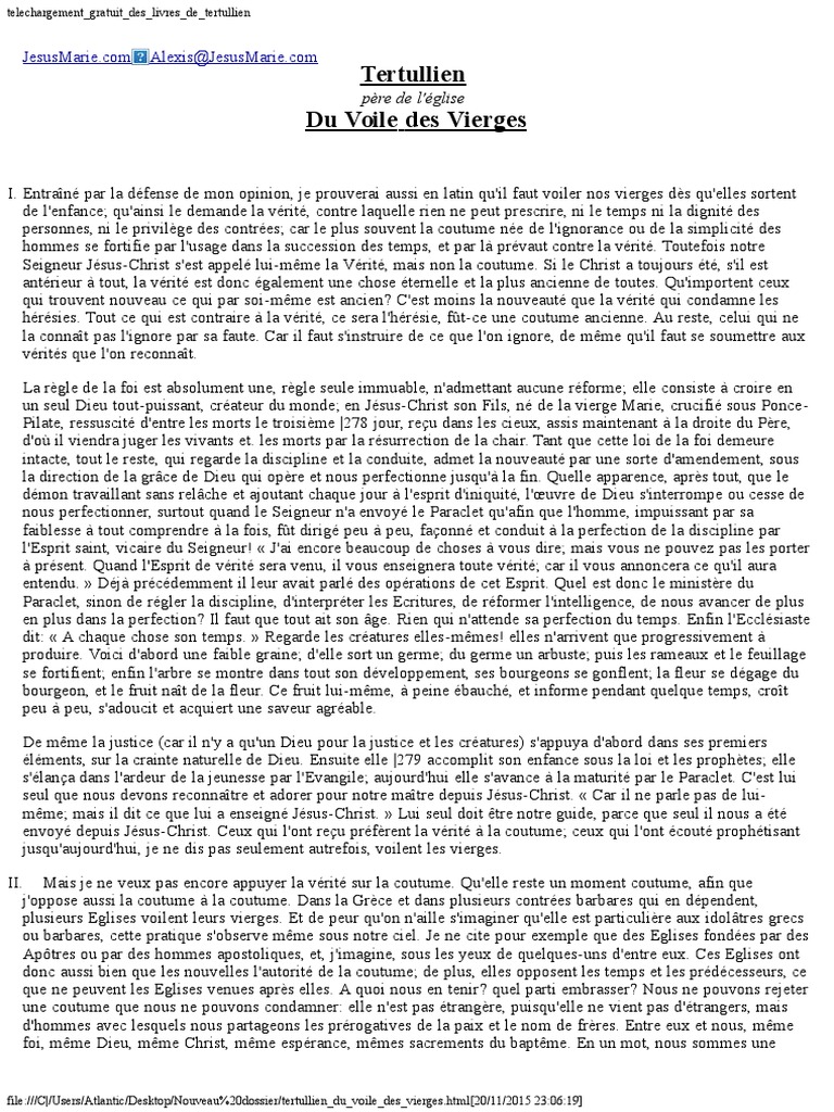 Voile des Vierges selon Tertullien | PDF | Tertullien | Virginité