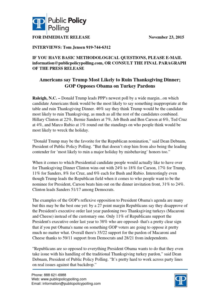 PPP Thanksgiving Poll | PDF | Republican Party (United States ...