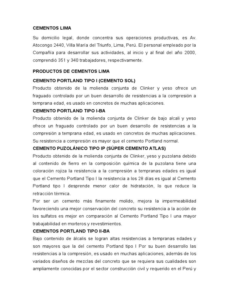 Cementos Lima | PDF | Cemento | Ingeniería estructural