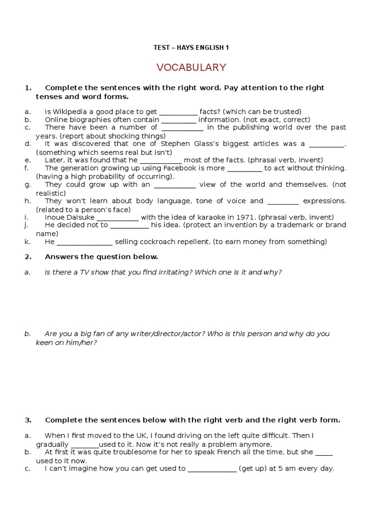 English Unlimited b1+ test