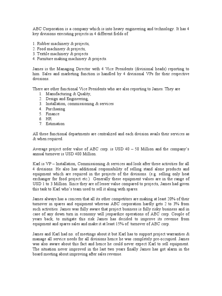 Case Study - ABC Corp | PDF | Vice President | Sales