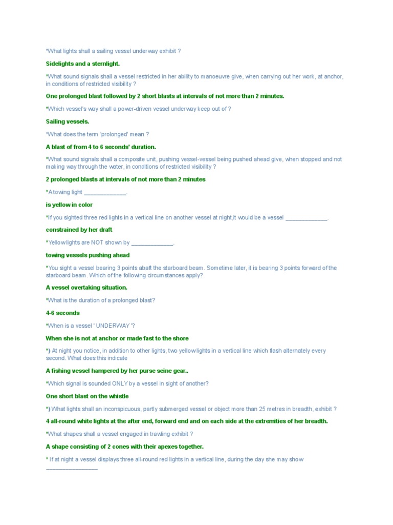 Colreg-Test and Answers | PDF | Anchor | Shipping