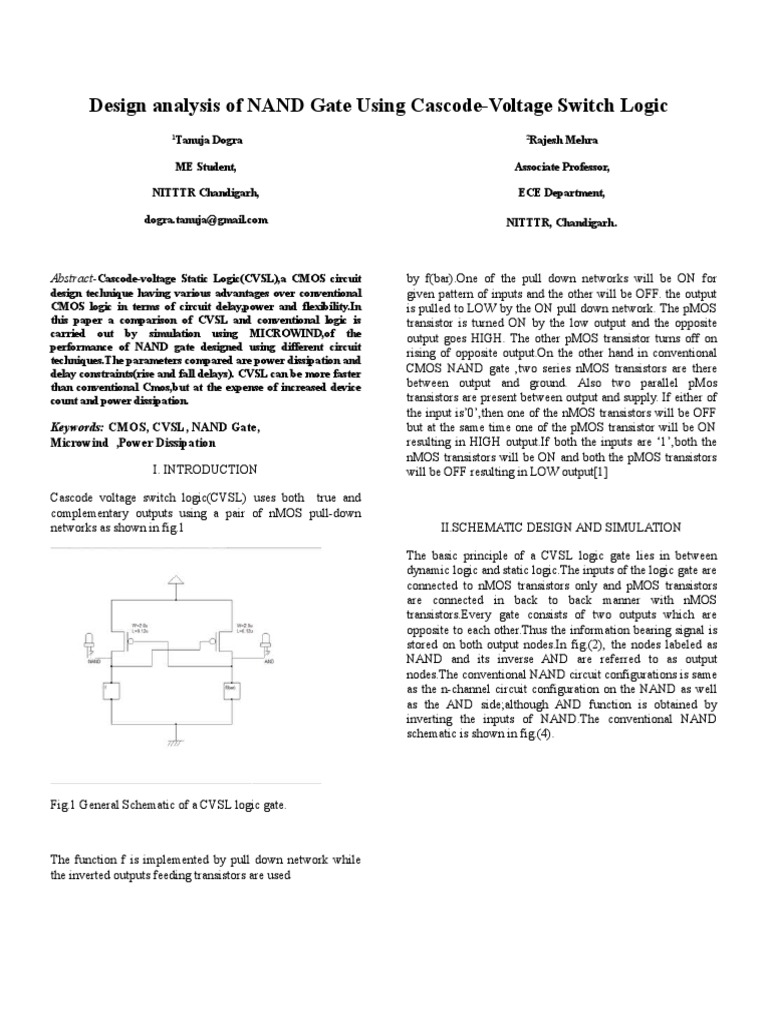 Design Analysis of NAND Gate Using Cascode-Voltage Switch Logic | PDF | Cmos | Logic Gate