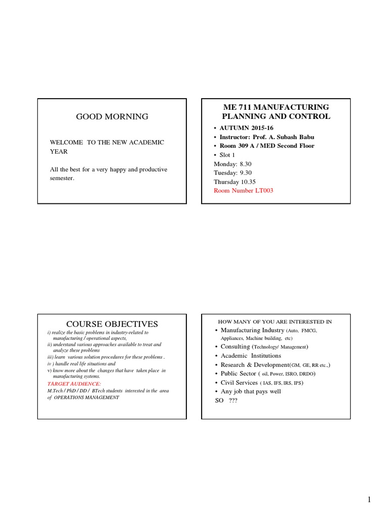Good Morning: Me 711 Manufacturing Planning and Control | Download Free ...