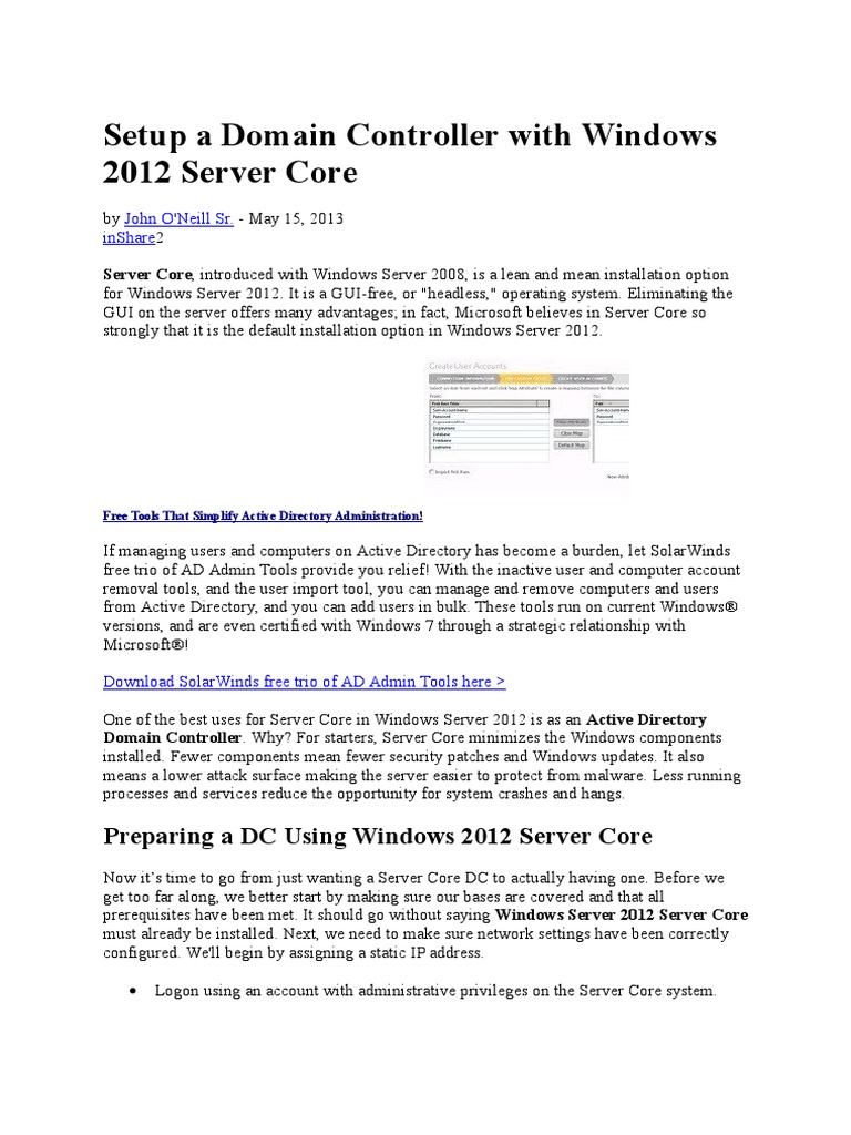 Setup A Domain Controller With Core Server 2012 | PDF | Ip Address ...