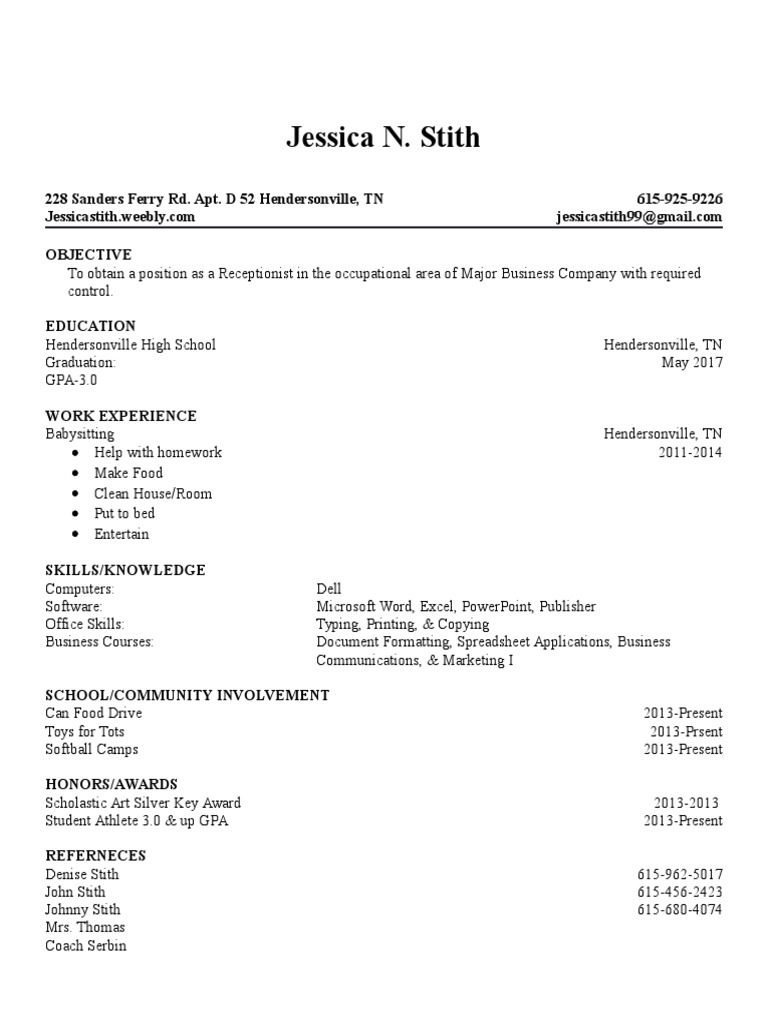Jessica Stith's Receptionist Resume | PDF | Career & Growth | Social ...
