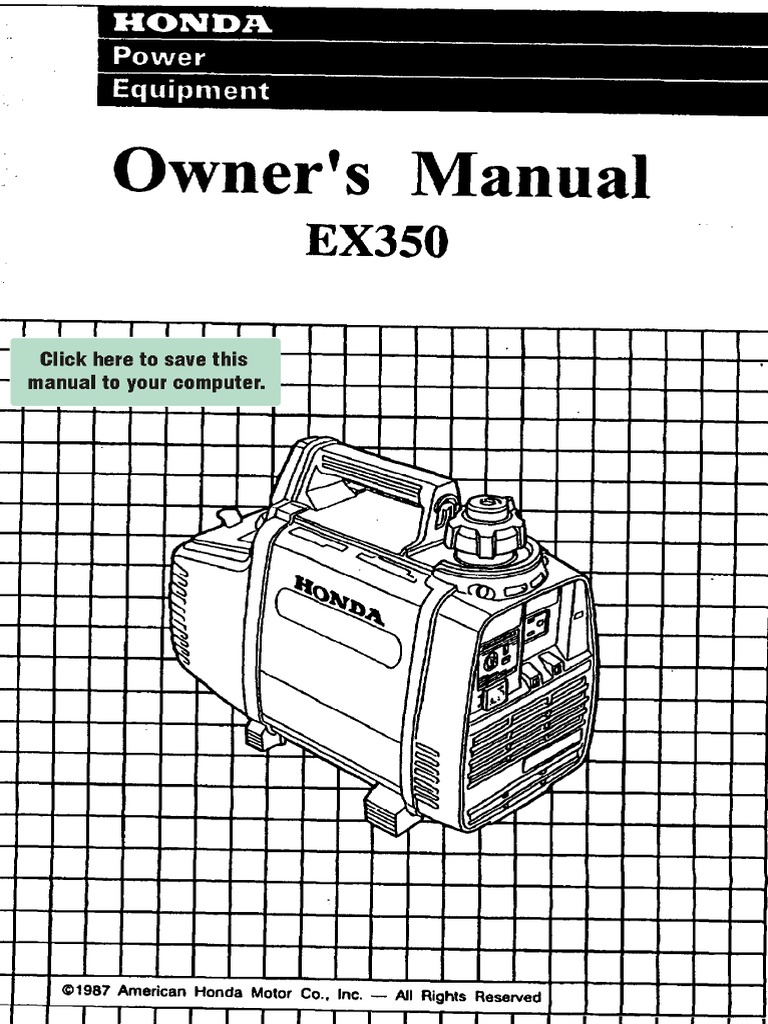 Honda EX350 Generator Owner's Manual | PDF | Carburetor | Gasoline