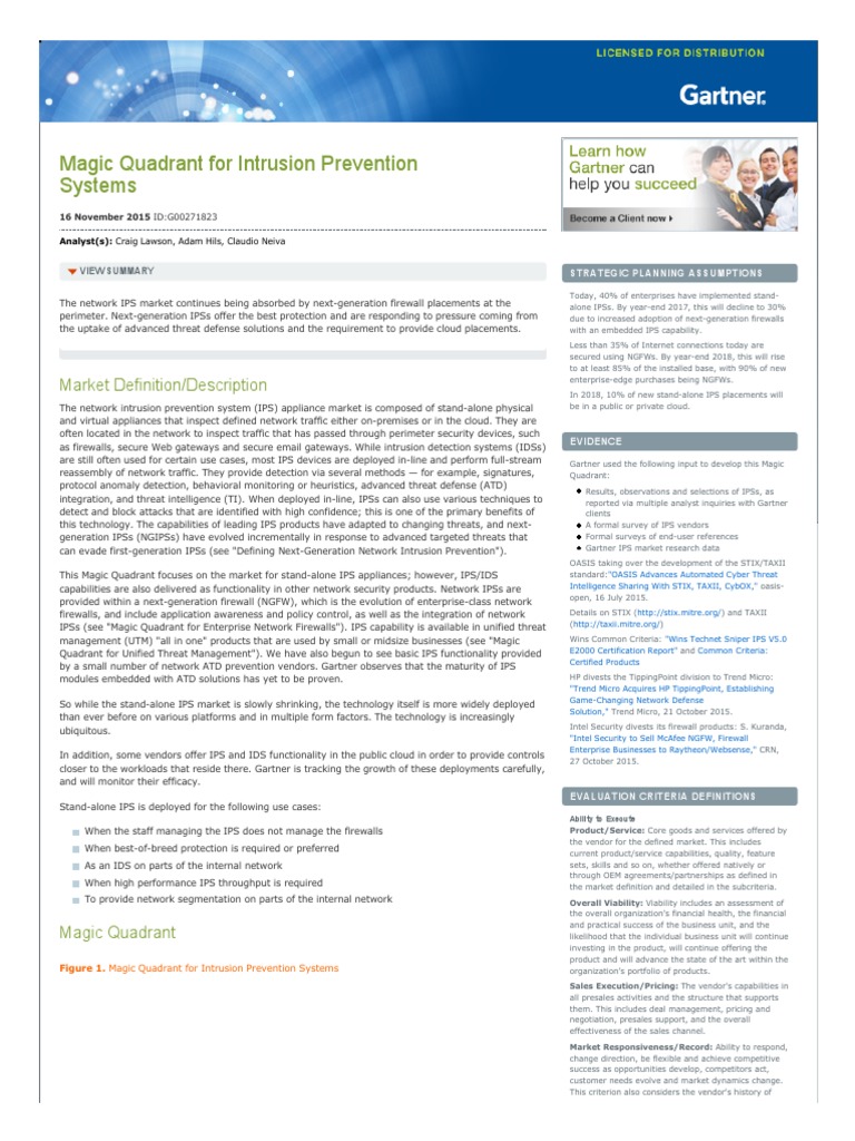 2018 Magic Quadrant for IPS | PDF | Threat (Computer) | Cisco Systems