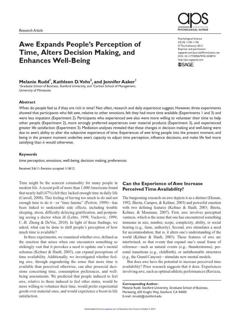 Melanie Rudd, Kathleen D. Vohs, and Jennifer Aaker - Awe Expands People ...