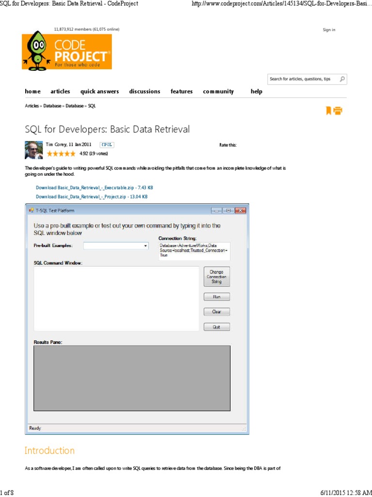 Sql For Developers Basic Data Retrieval Codeproject Pdf Database Index Sql 2342