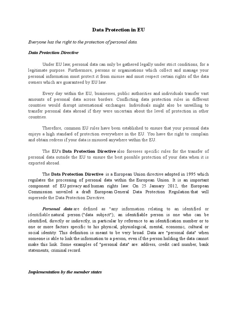 Data Protection in EU: Everyone Has The Right To The Protection of ...