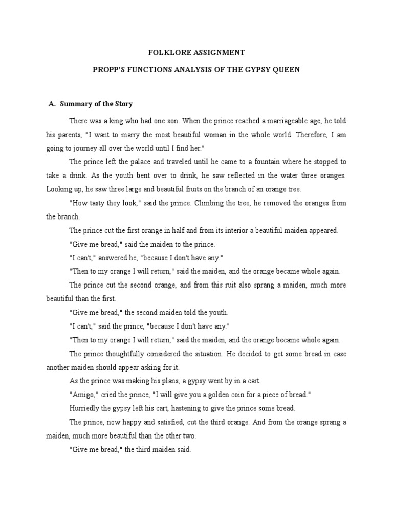 Propp's Analysis of Gypsy Queen Folktale | PDF | Mystery, Thriller ...
