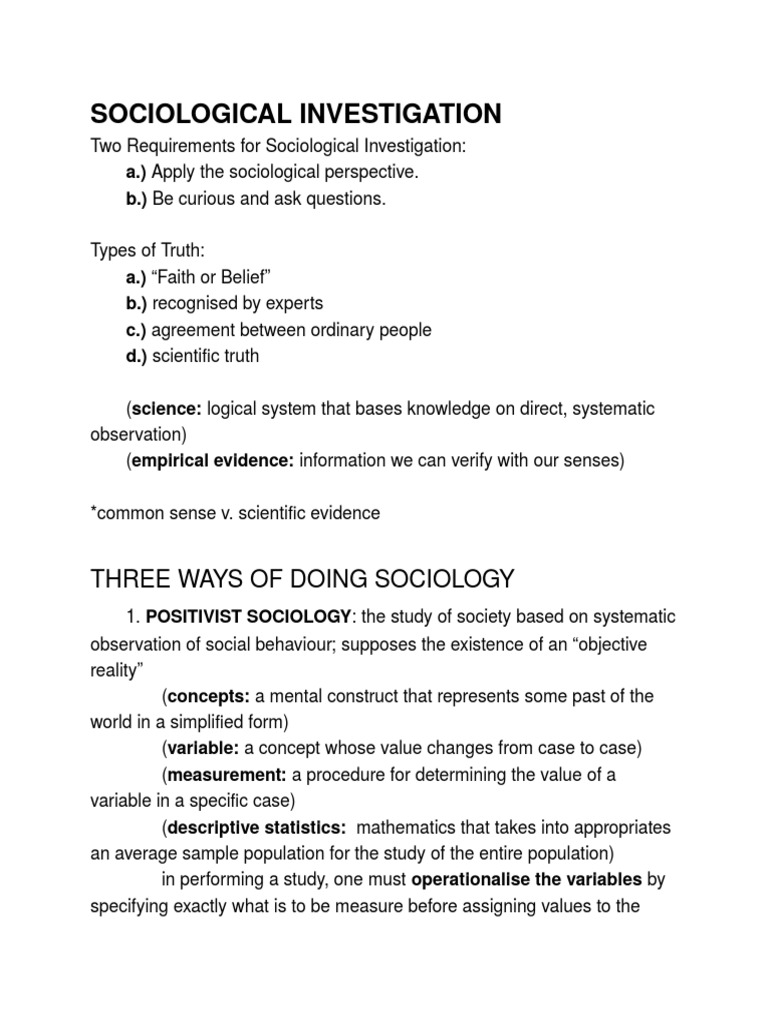 Sociological Investigation: Three Ways of Doing Sociology | PDF ...