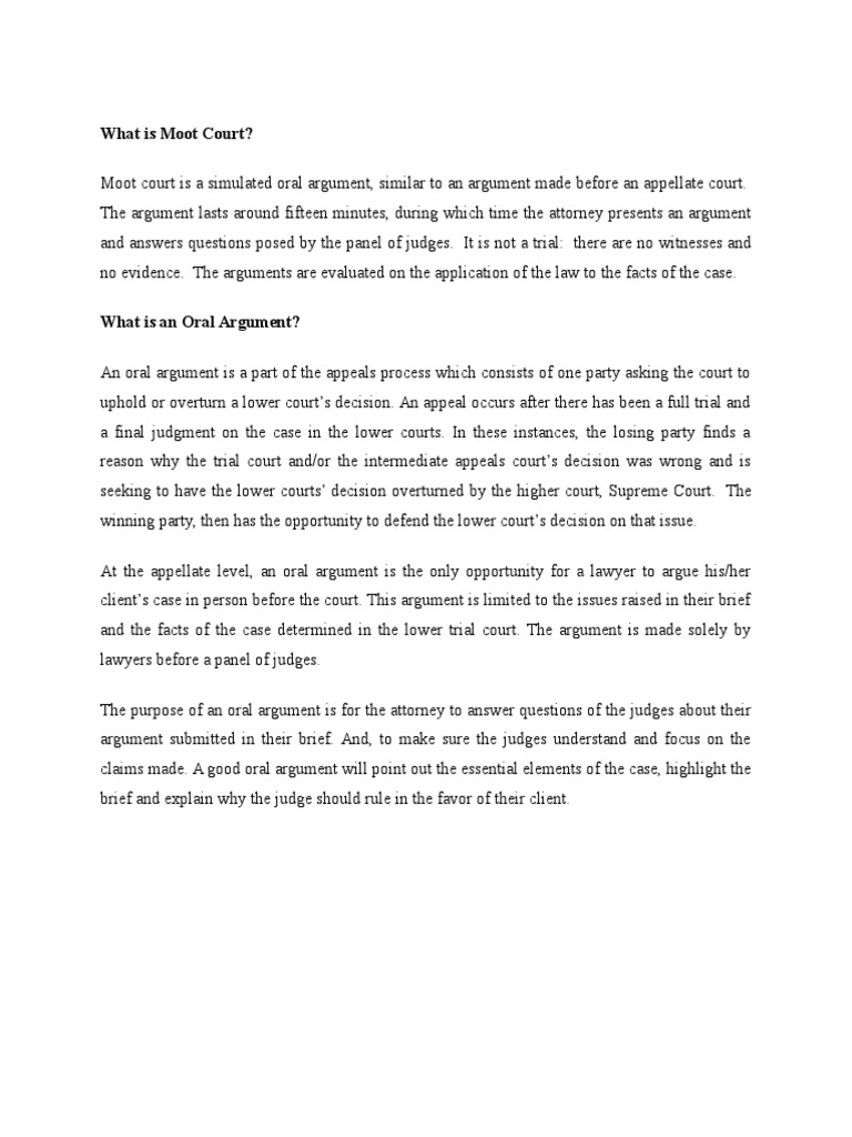 Moot Court Meaning | PDF | Contempt Of Court | Brief (Law)