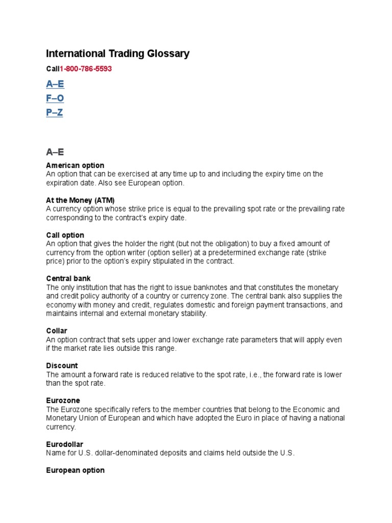 International Trading Glossary | PDF | Put Option | Option (Finance)