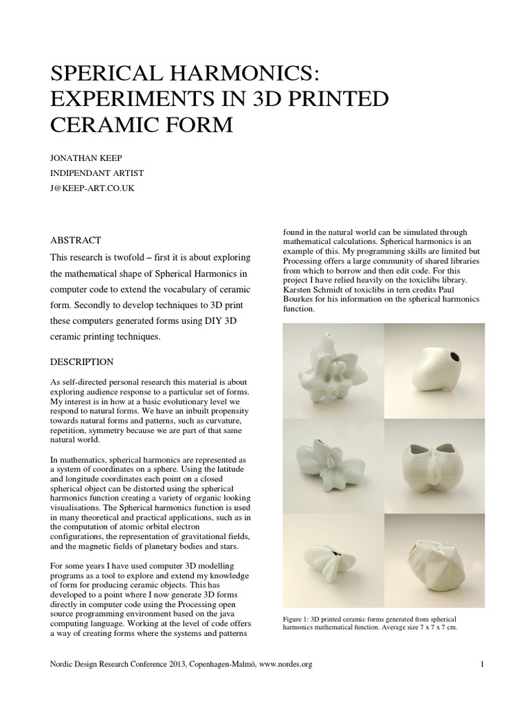 3D Printed Ceramic Forms from Spherical Harmonics | PDF | 3 D Printing ...