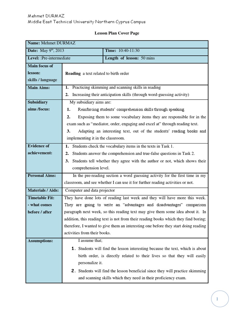 Reading Lesson Plan | PDF | Reading Comprehension | Speed Reading