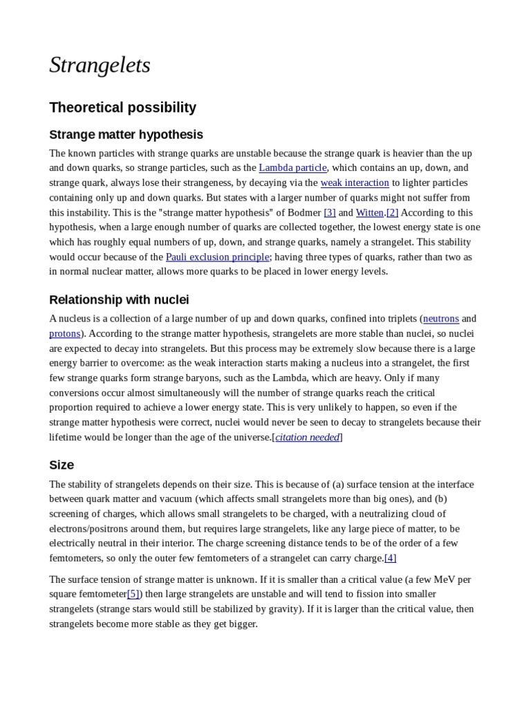 Strangelets: Theoretical Possibility | PDF | Subatomic Particles ...