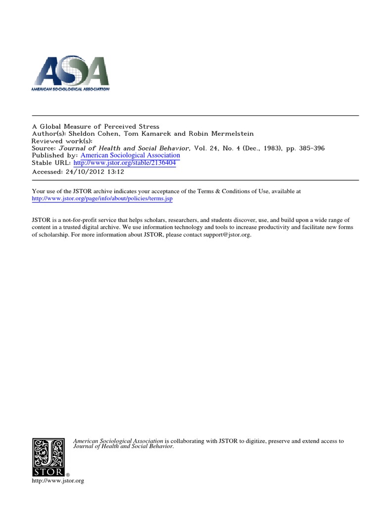 Perceived Stress Scale | PDF | Student's T Test | Stress (Biology)