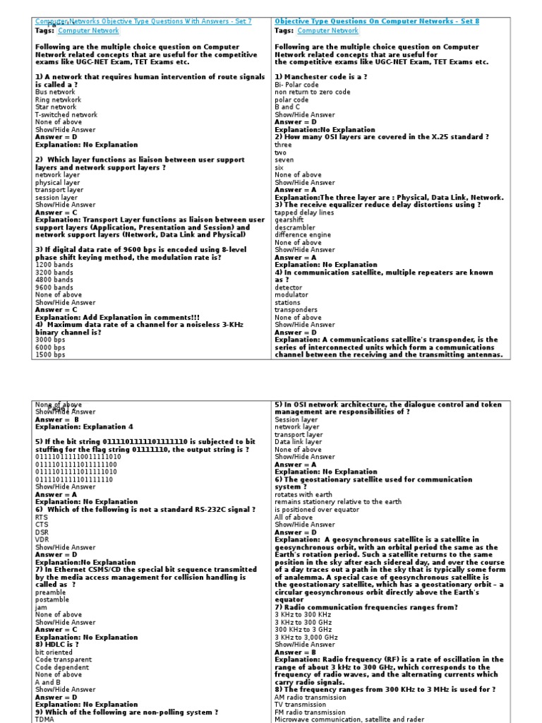 Computer Networks Mcqs | PDF | Internet Protocol Suite | Computer Network