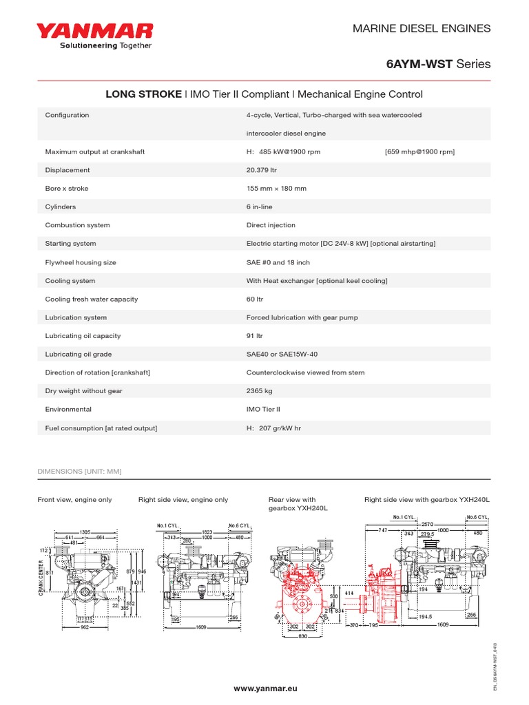 Yanmar 6AYM-WST Engine Specifications | PDF | Diesel Engine | Engines