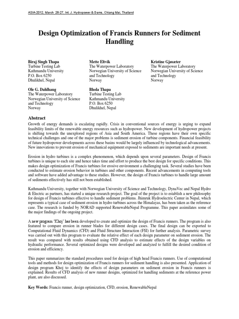 Design Optimization of Francis Runners For Sediment Handling | Download ...