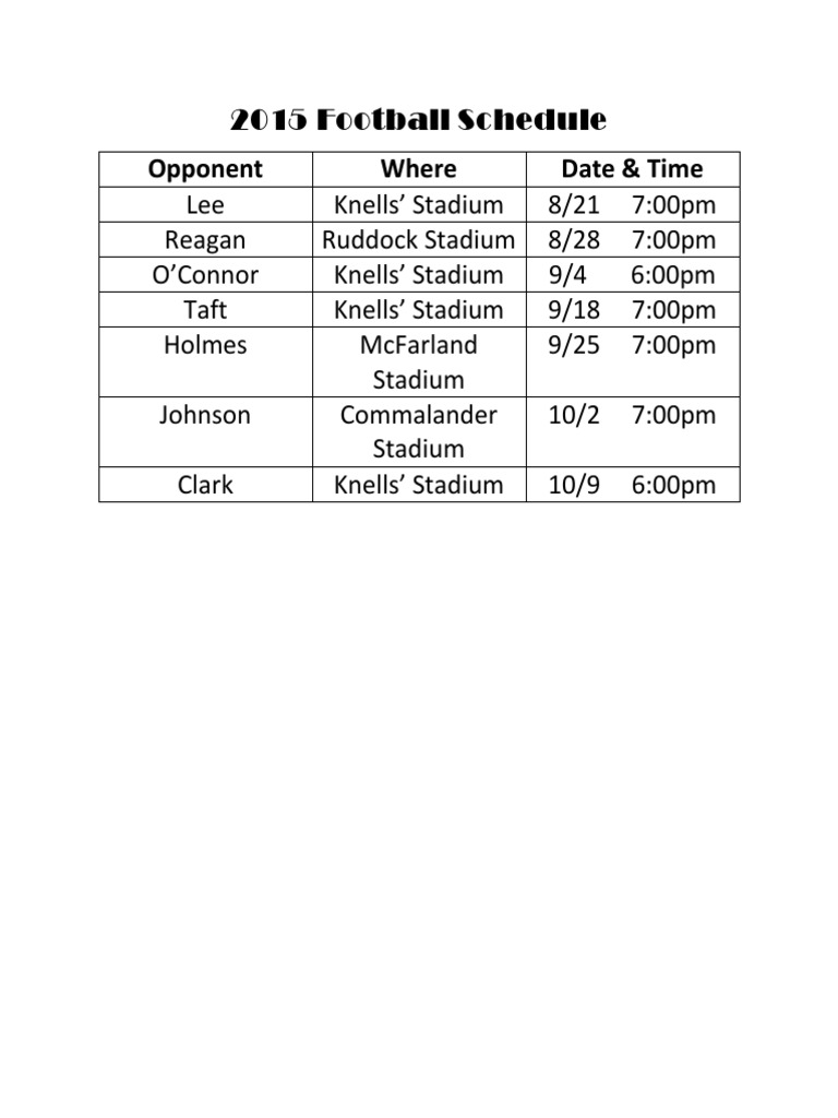 2015 Football Schedule Overview | PDF
