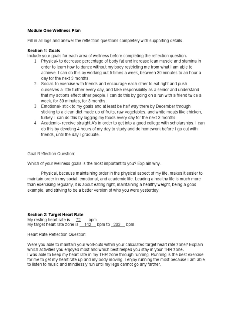 Module One Wellness Plan | PDF | Physical Fitness | Heart Rate
