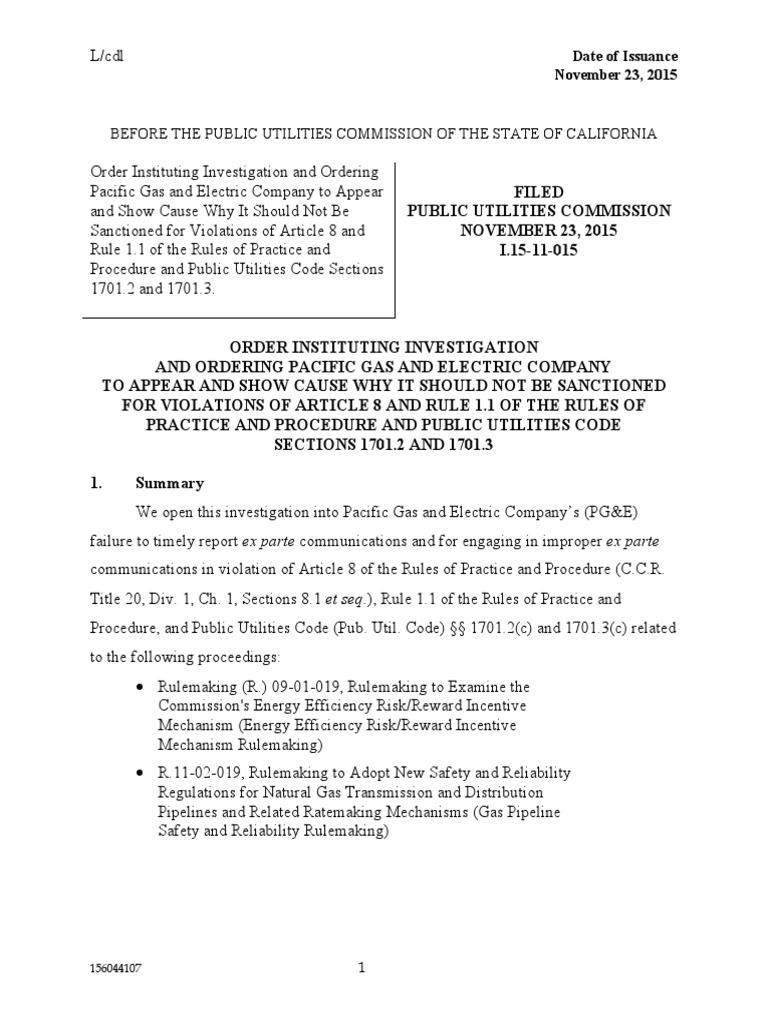 Nov. 23 CPUC Penalty Filing | PDF | Pacific Gas And Electric Company ...