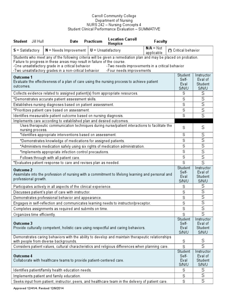 Nursing Clinical Evaluation Summary | PDF | Nursing | Medical Record