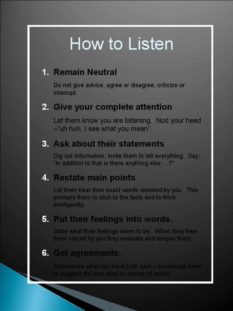 How To Listen: Remain Neutral | PDF | Team Building | Facilitator