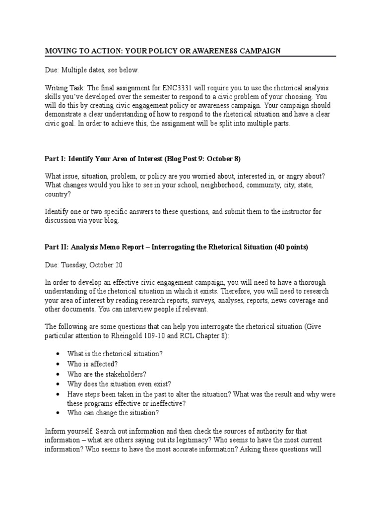 Civic Engagement Campaign, EnC3331 | PDF | Rhetoric | Strategic Management