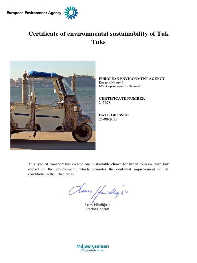 Tuk Tuk Environmental Sustainability Certificate | PDF | Science ...