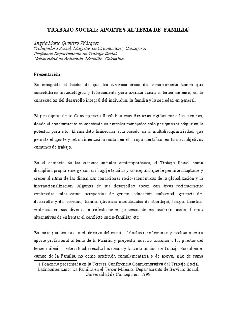 Trabajo Social y Familia Angela Maria Quintero | PDF | Trabajo Social ...