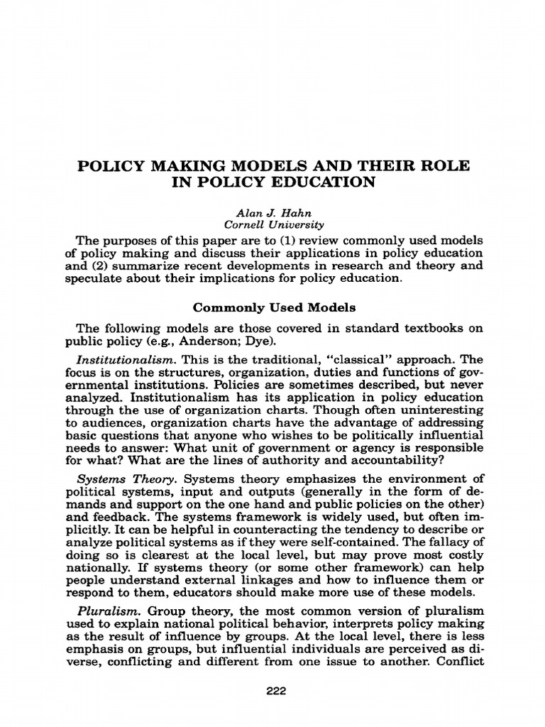 Policy Making Models and Their Role in Policy Education | PDF ...