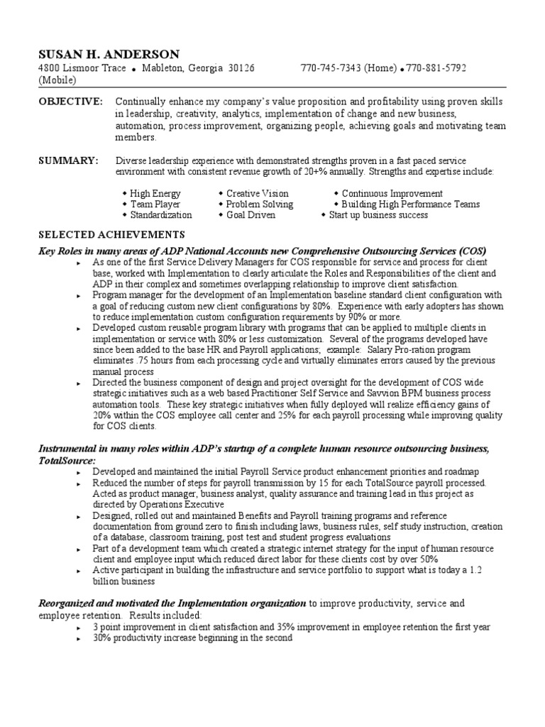 Anderson Susan Resume | PDF | Payroll | Business Process
