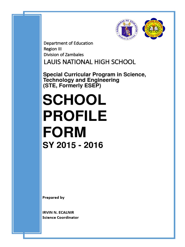 School Profile Form For SPSTE Implementing Schools SY 2015-2016 | PDF ...