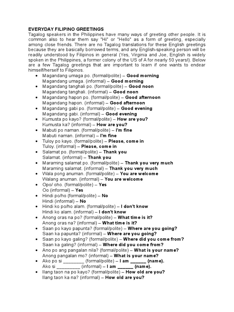 Essential Tagalog Greetings Guide | PDF | Tagalog Language | Languages ...