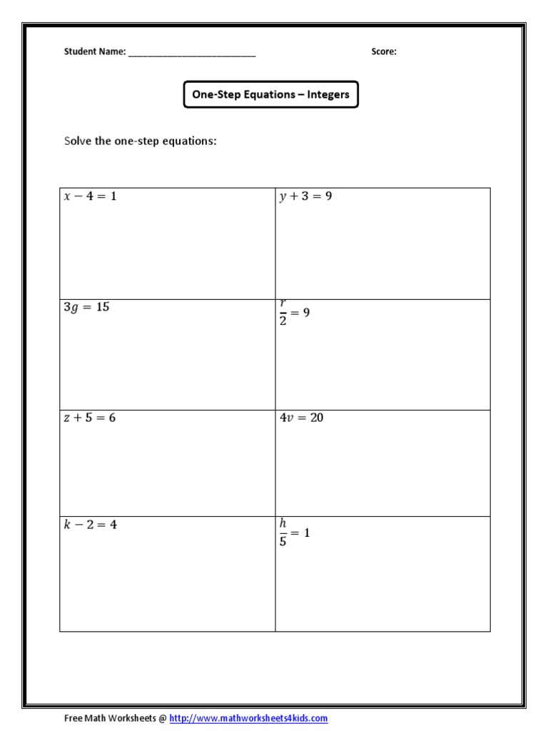 One-Step Equations Worksheet | PDF | Career & Growth | Teaching Methods ...