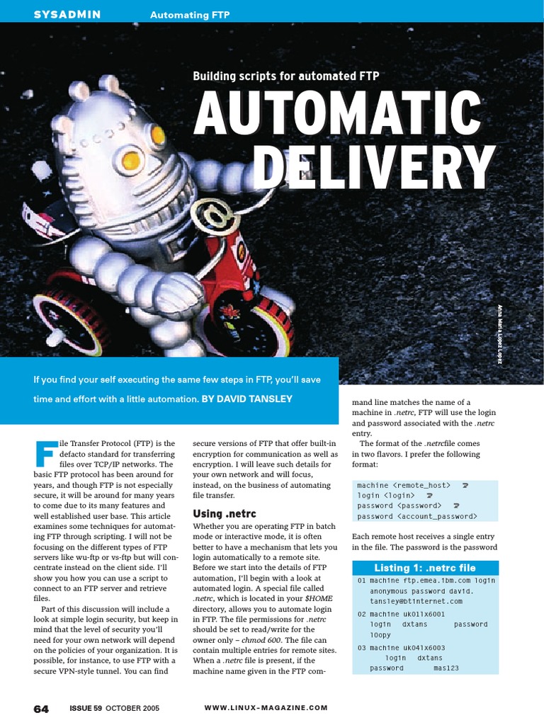 Automating FTP with .netrc Scripts | PDF | File Transfer Protocol ...