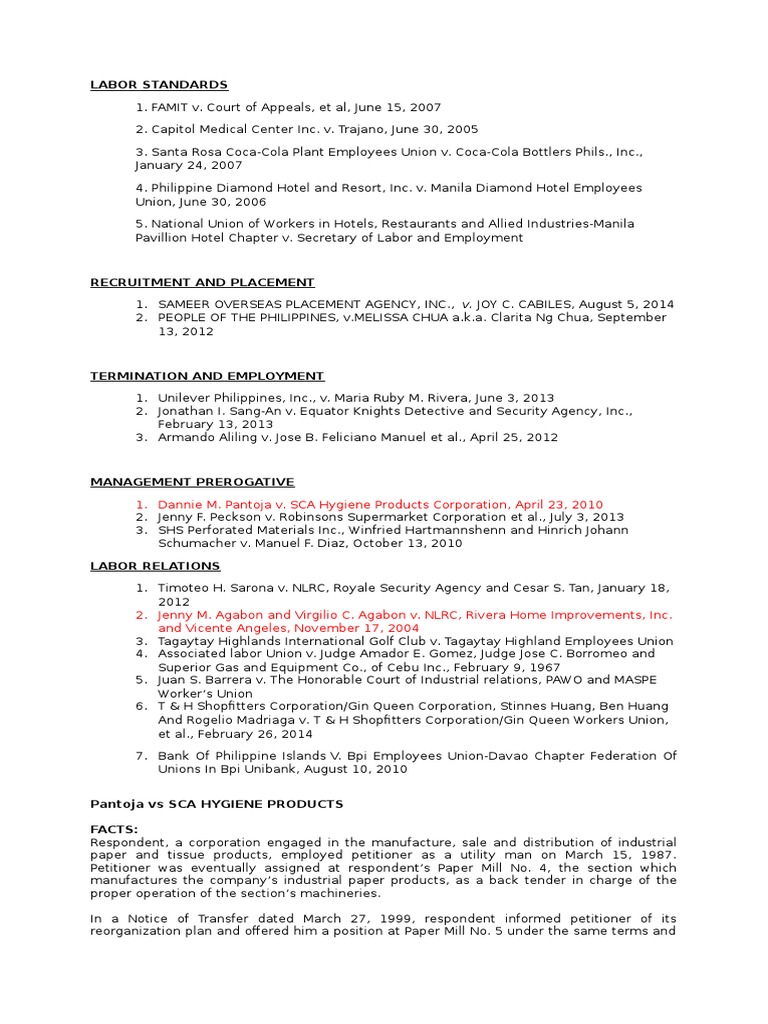 Labor Case Digest | PDF | Due Process Clause | Employment