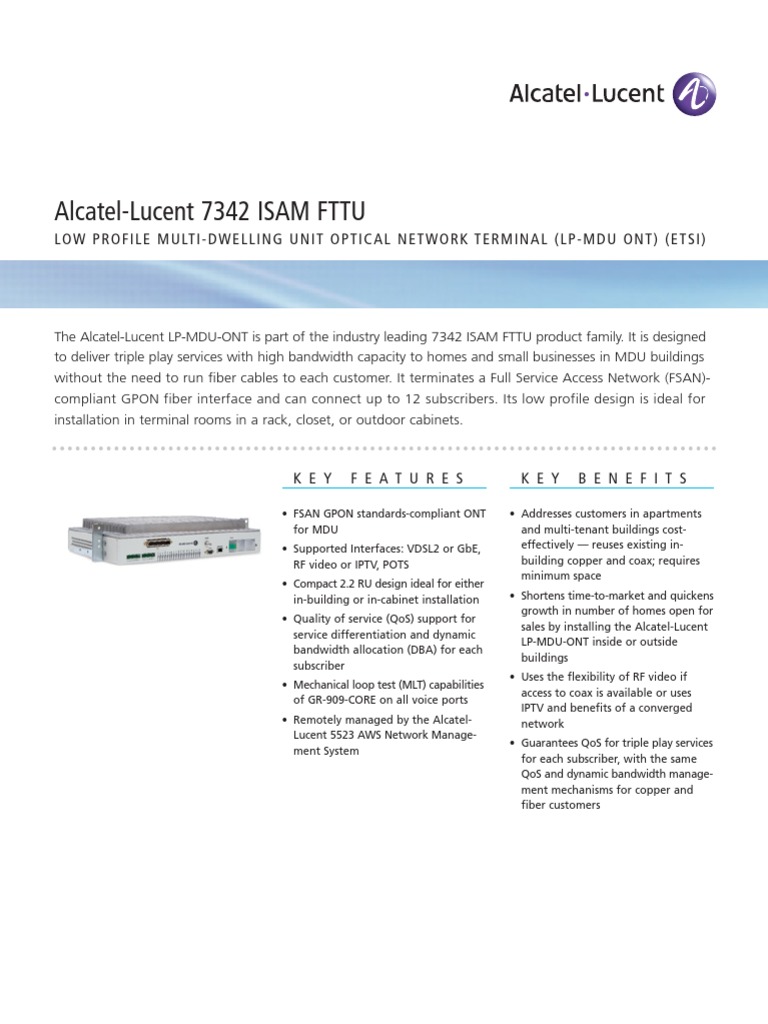 Alcatel-Lucent 7342 ISAM FTTU: Low Profile Multi-D Welling Unit Optical ...