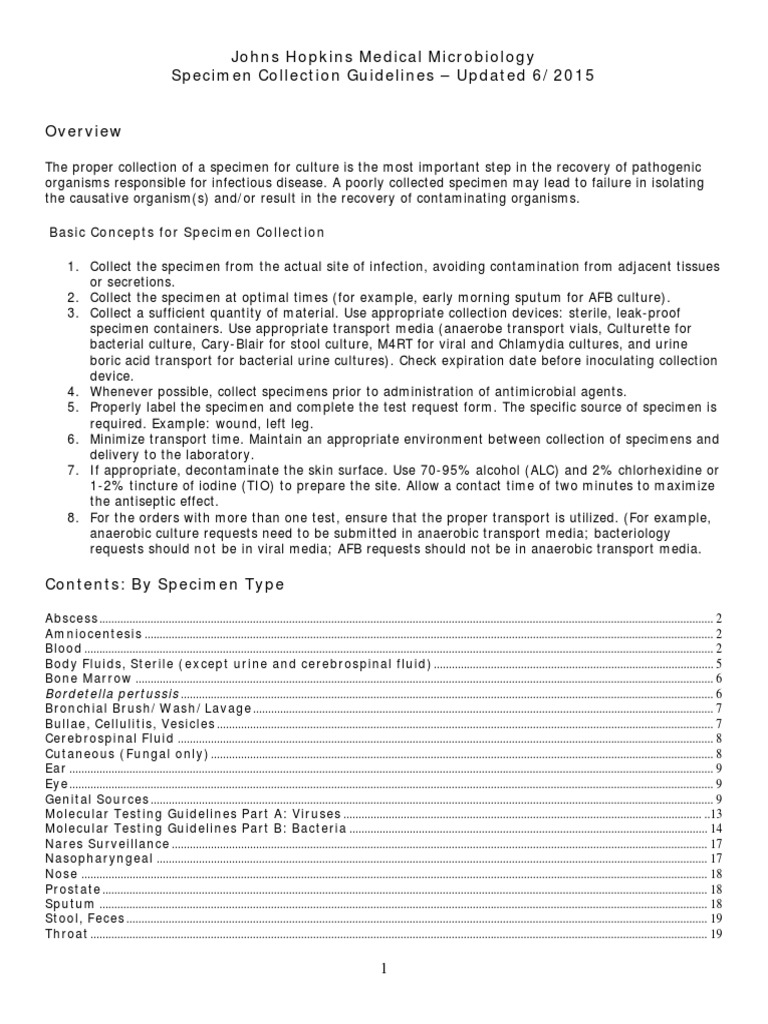 Specimen Collection Guidelines 2015PDF | Download Free PDF | Infection ...