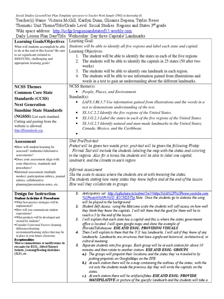 3rd Grade Social Studies Unit Plan | PDF | Lesson Plan | Educational ...