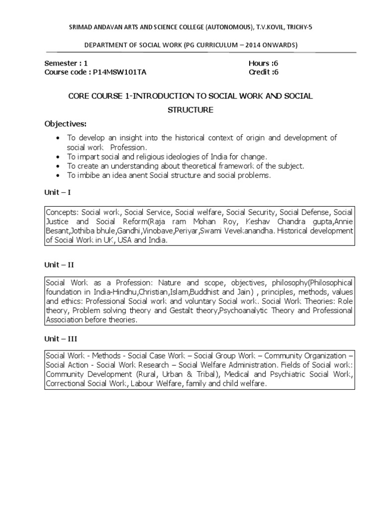 MSW Syllabus | PDF | Psychotherapy | Social Group