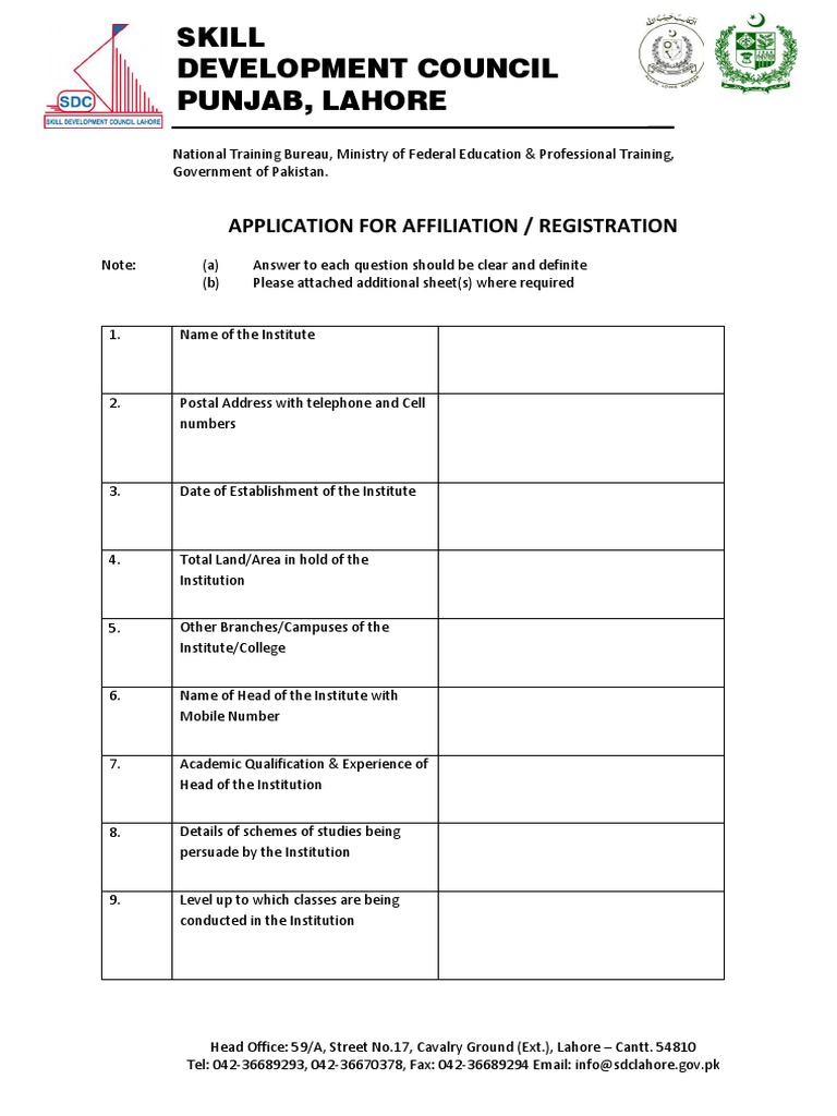 Affiliation Form SDC Lahore | PDF | Further Education | Business