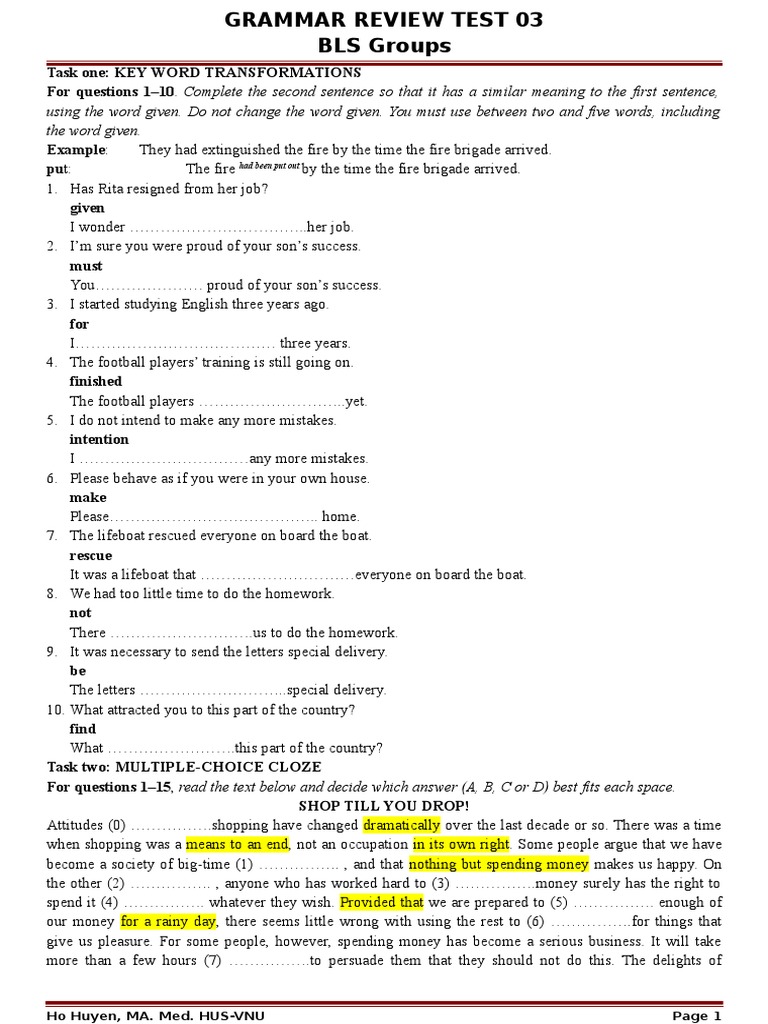 Grammar Review Test 03 | PDF | Sports & Recreation