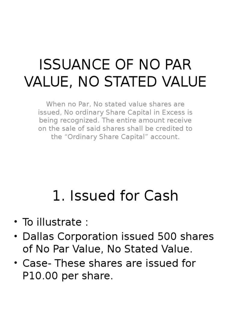 Issuance of No Par Value, No Stated | PDF | Law