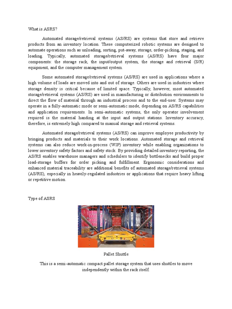 What Is ASRS | PDF | Warehouse | Automation