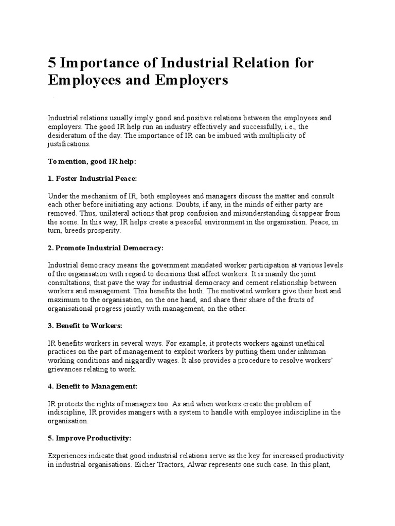 Importance of Industrial Relation | Employee Relations | Employment